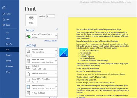 How To Print Background And Color Images In Word Printed Backgrounds Colour Images Print