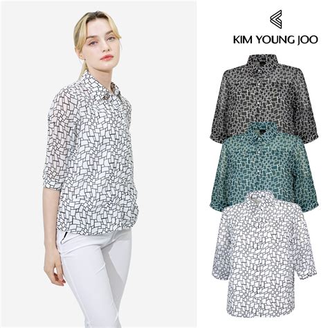 핫딜 김영주 여성 골프웨어 봄 여름 멜로디 패턴 카라 5부 블라우스 셔츠 상의 딜팡 골프용품 전문쇼핑몰