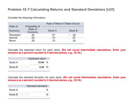 solved problem 13 7 calculating returns and standard