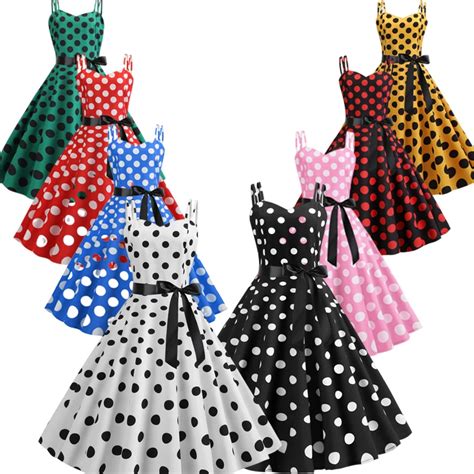 어린이 소녀 빈티지 폴카 도트 스윙 파티 로커빌리 드레스 레트로 소녀 공주 드레스 여름 해변 웨딩 캐주얼 스케이터 드레스 Aliexpress
