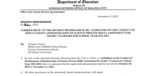 Division Memorandum No 366 S 2022 Corrigendum To The Division Memorandum Re Guidelines On