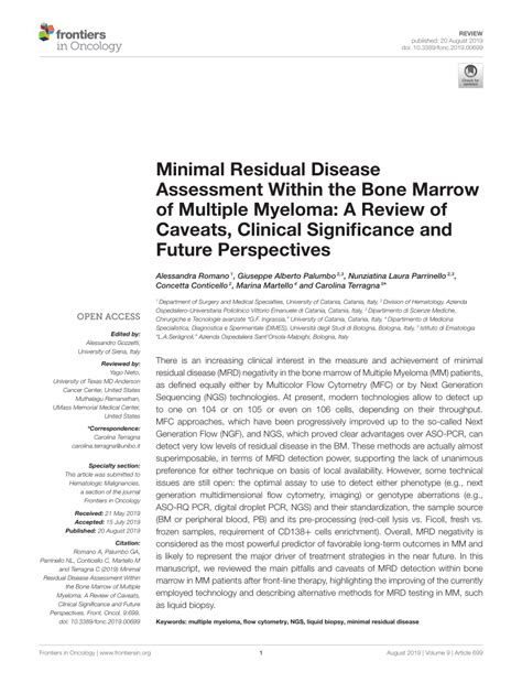 Pdf Minimal Residual Disease Assessment Within The Bone Marrow Of Multiple Myeloma A Review