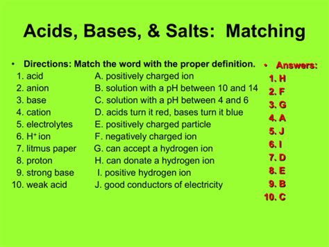 Acids Bases And Salts Worksheet Definitions And Concepts