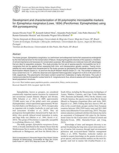 Pdf Development And Characterization Of 20 Polymorphic Microsatellite Markers For Epinephelus