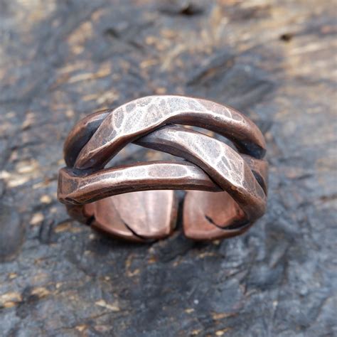Braided Oxidized Copper Ring Hand Forged Ring Pagan Ring Viking Ring