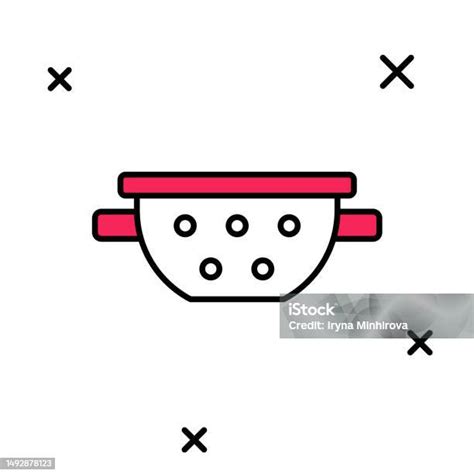 흰색 배경에 격리 된 윤곽 부엌 소쿠리 아이콘을 채웠다 조리 기구 칼 붙이 기호 벡터 가득 찬에 대한 스톡 벡터 아트 및 기타 이미지 가득 찬 가정 생활 가정 주방