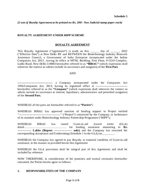 Royalty Agreement Birac Nic Doc Template Pdffiller