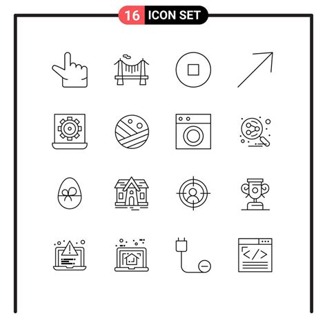 Outline Pack Of 16 Universal Symbols Of Proceed Setting Arrow Preference Configure Editable