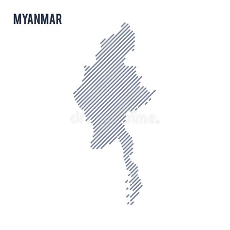 Vector Abstract Hatched Map Of Myanmar With Oblique Lines Isolated On A