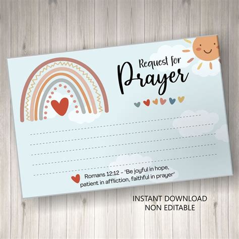 Instant Download Prayer Request Card Printable Prayer Card Template Business Prayer Cards By