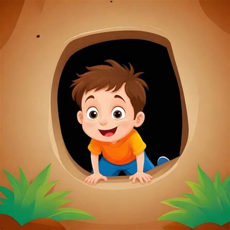 Premium Photo A Cartoon Of A Little Boy Looking Through A Hole In A
