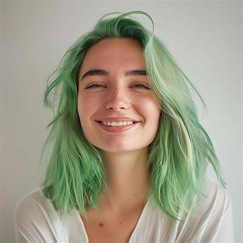 Serenitygreeneuropeanmodelgreenhair Premium Ai Generated Image