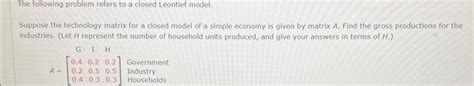 Solved The Following Problem Refers To A Closed Leontief