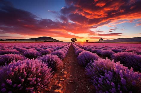 Premium Ai Image Twilight Lavender Fields A Beautiful Field Of