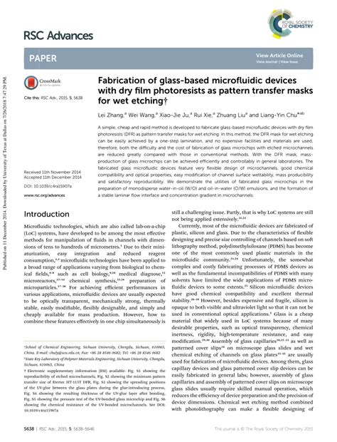 Pdf Fabrication Of Glass Based Microfluidic Devices With Dry Film Photoresist As Pattern