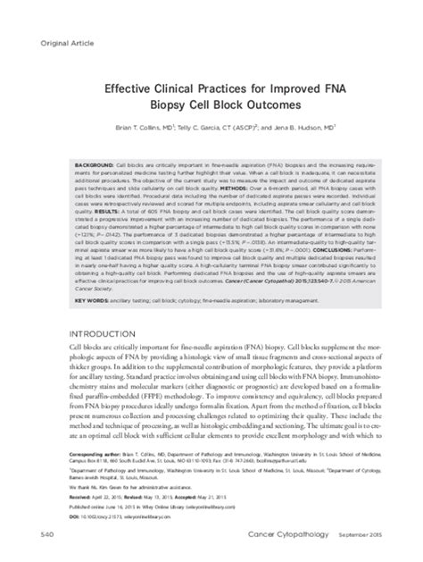 Pdf Effective Clinical Practices For Improved Fna Biopsy Cell Block Outcomes