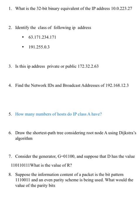 Solved 1 What Is The 32 Bit Binary Equivalent Of The Ip