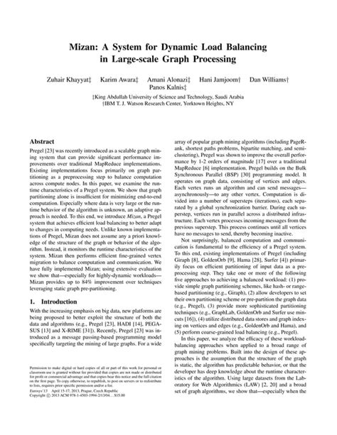Mizan A System For Dynamic Load Balancing In Large Scale Graph Processing Pdf