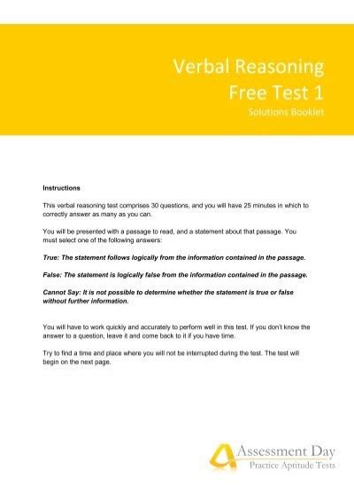 Verbal Reasoning Test 1 Solutions Pdf Aptitude Test