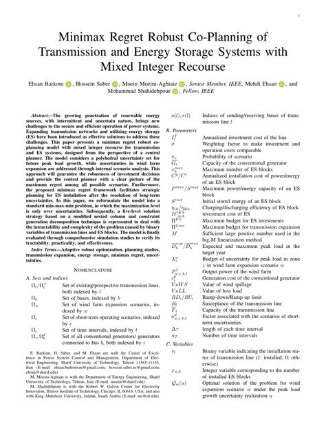 Pdf Minimax Regret Robust Co Planning Of Transmission And Energy Storage Systems With Mixed