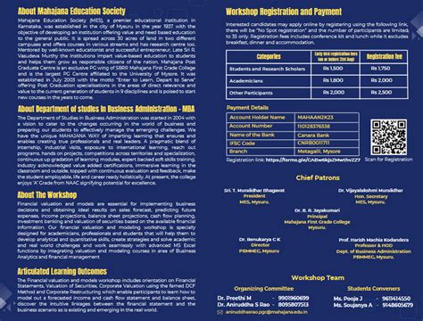 Three Day National Level Workshop On Financial Valuation And Modeling Mahajana Pg Centre