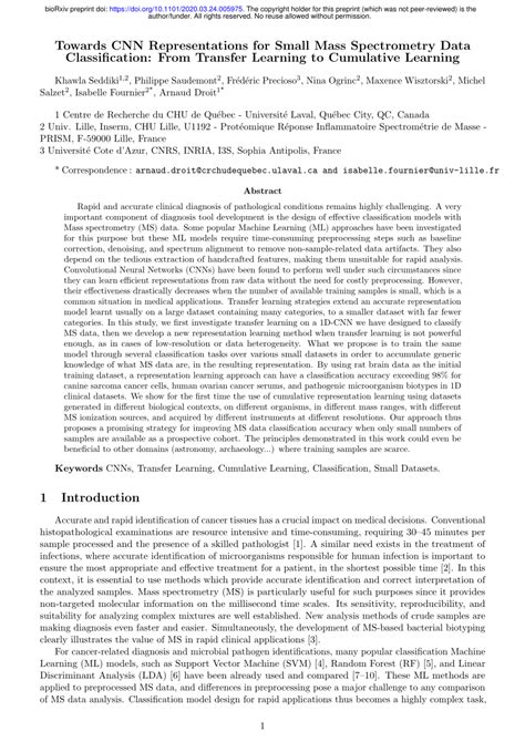 Pdf Towards Cnn Representations For Small Mass Spectrometry Data Classification From Transfer