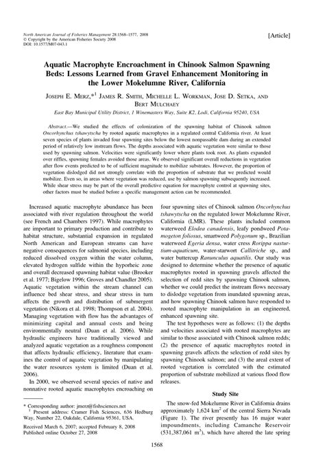 Pdf Aquatic Macrophyte Encroachment In Chinook Salmon Spawning Beds Lessons Learned From