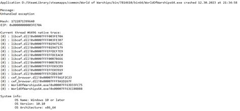 Critical Errorunhandled Exception Rworldofwarships