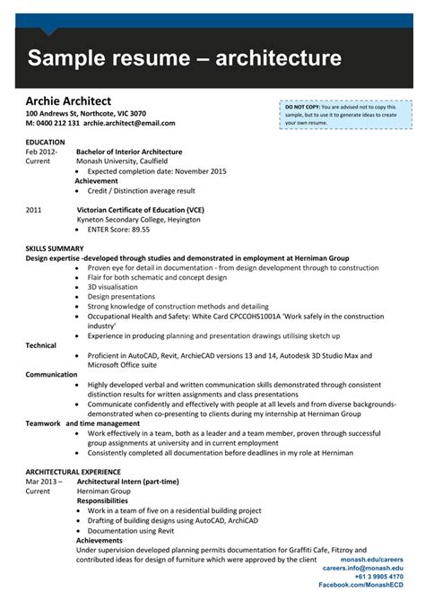 Architecture Sample Resume Archie Architect
