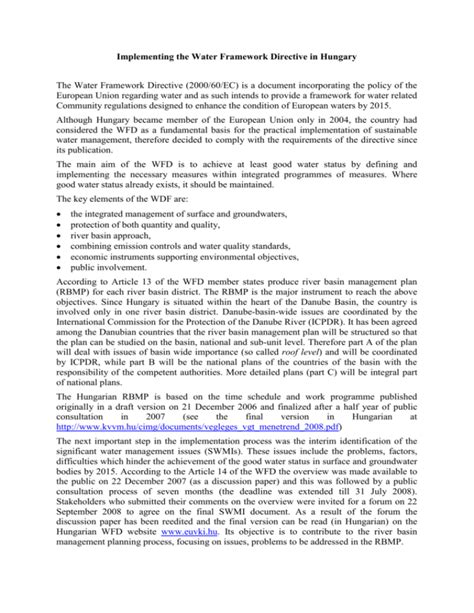 implementing the water framework directive in hungary