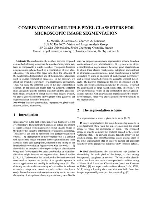 Pdf Combination Of Multiple Pixel Classifiers For Microscopic Image Segmentation