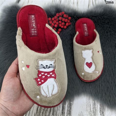 Тапочки жіночі домашні Белста із закритим носком бежеві з котиком 37 р 24 см 2866