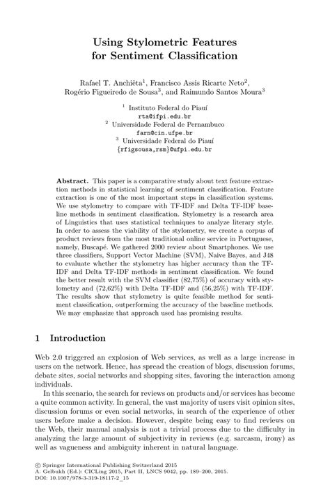Pdf Using Stylometric Features For Sentiment Classification