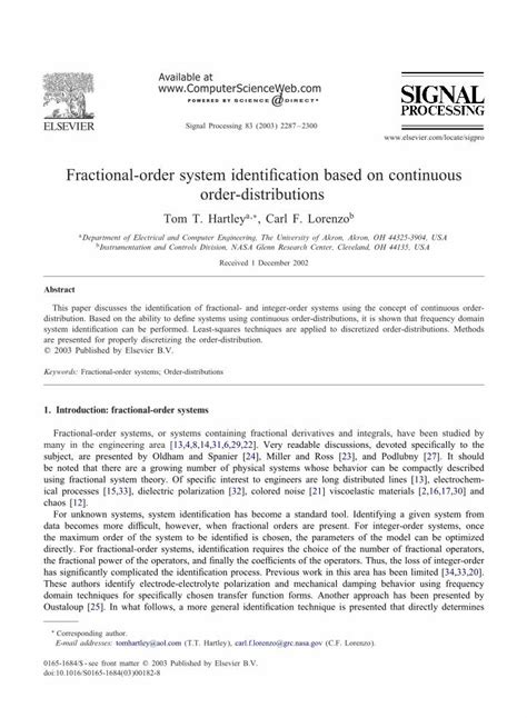 Pdf Fractional Order System Identification Based On Continuous Order