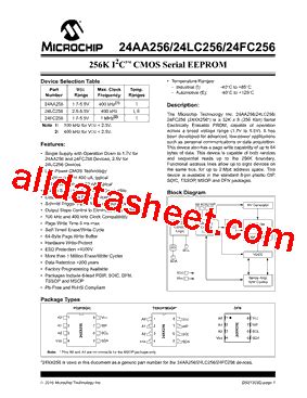 24LC256T I SN Datasheet PDF Microchip Technology