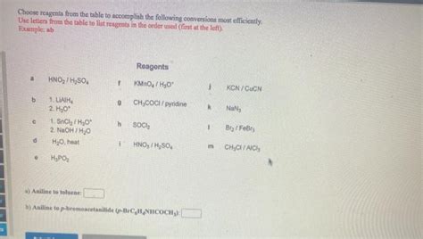 solved choose reagents from the table to accomplish the