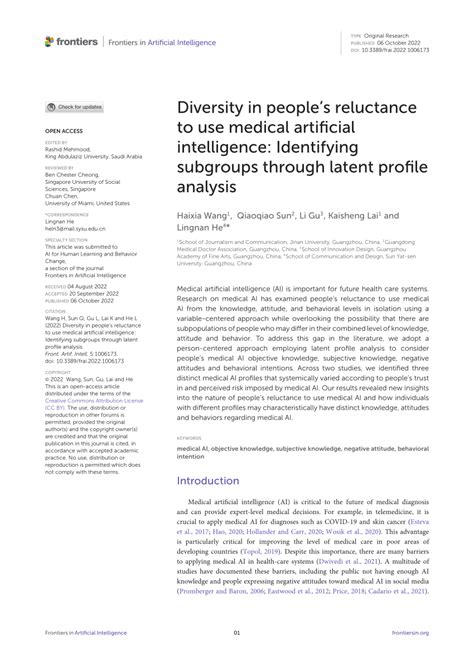 Pdf Diversity In Peoples Reluctance To Use Medical Artificial Intelligence Identifying