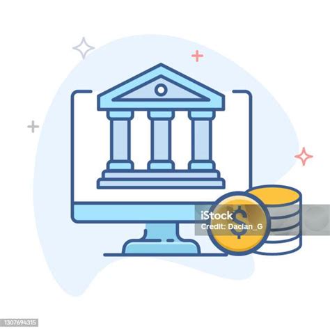 온라인 뱅킹 개요 벡터 아이콘 컴퓨터 모니터 및 은행 라인 일러스트레이션 감시에 대한 스톡 벡터 아트 및 기타 이미지 감시 구매 균형 Istock