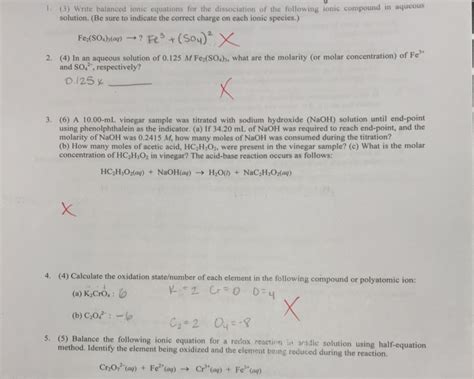 Solved Write Balanced Ionic Equations For The Chegg Com