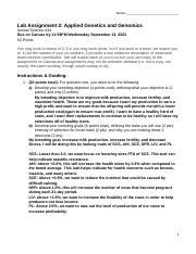 Applied Genetics And Genomics Lab Assignment Course Hero