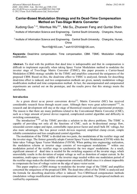 Carrier Based Modulation Strategy And Its Dead Time Compensation Method On Two Stage Matrix