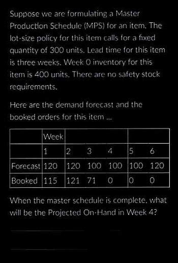 Answered Suppose We Are Formulating A Master Production Schedule Mps For An Item The Lot