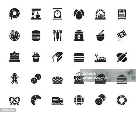 빵집과 제과점 관련 벡터 아이콘의 간단한 세트 기호 컬렉션입니다 오븐에 굽기에 대한 스톡 벡터 아트 및 기타 이미지 오븐에 굽기 아이콘 음식 재료 Istock