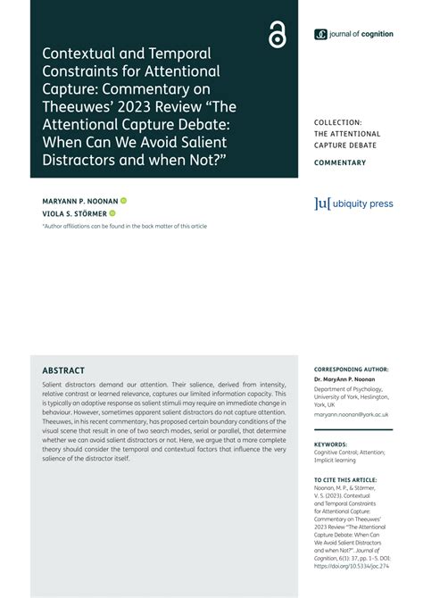 Pdf Contextual And Temporal Constraints For Attentional Capture Commentary On Theeuwes 2023