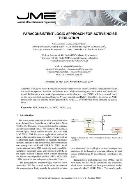 Pdf Paraconsistent Logic Approach For Active Noise Reduction