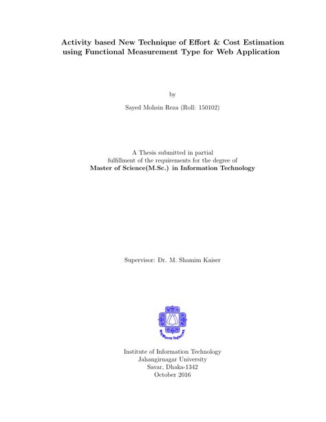 Pdf Activity Based New Technique Of Effort And Cost Estimation Using Functional Measurement Type