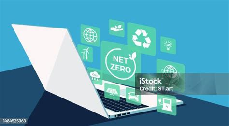 노트북의 Net Zero 아이콘과 탄소 중립 개념 환경에 대한 스톡 벡터 아트 및 기타 이미지 환경 기후 변화 재생 천연 가스 Istock