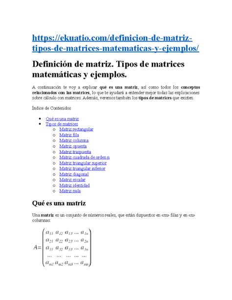 Definici Ã³n De Matriz Tipos De Matrices Matem Ã¡ticas Y Ejemplos