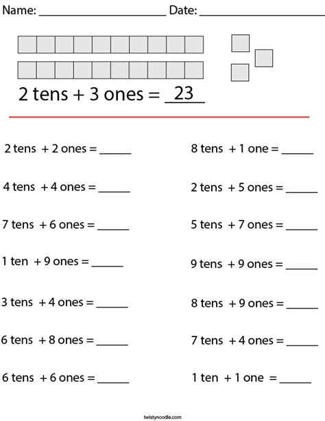 2 Digit Place Value Math Worksheet Twisty Noodle Worksheets Library