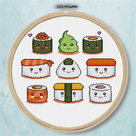 Cross Stitch Pattern Sushi Kawaii Pdf  Download Embroidery Chart